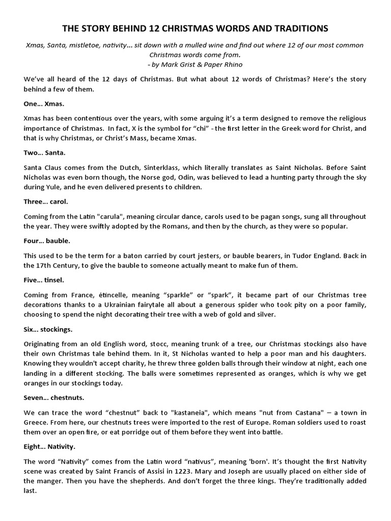 The Story Behind 12 Christmas Words and Traditions | PDF | Christmas ...