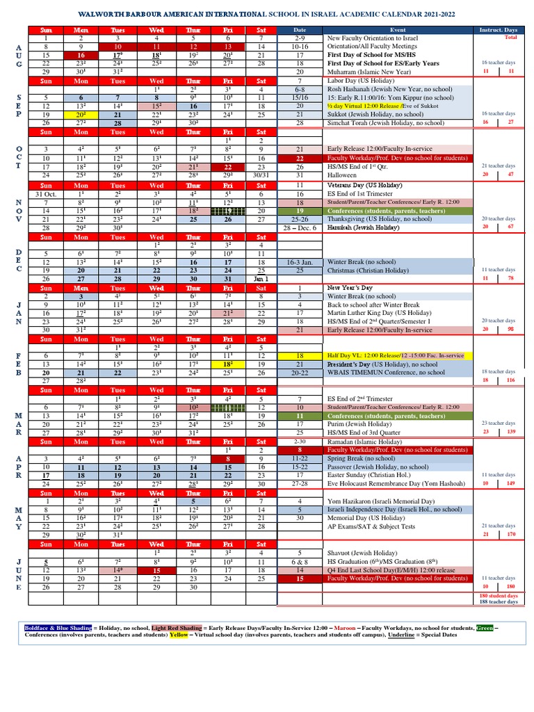 Academic Calendar 2021-2022 | PDF | Jewish Holidays | Observances