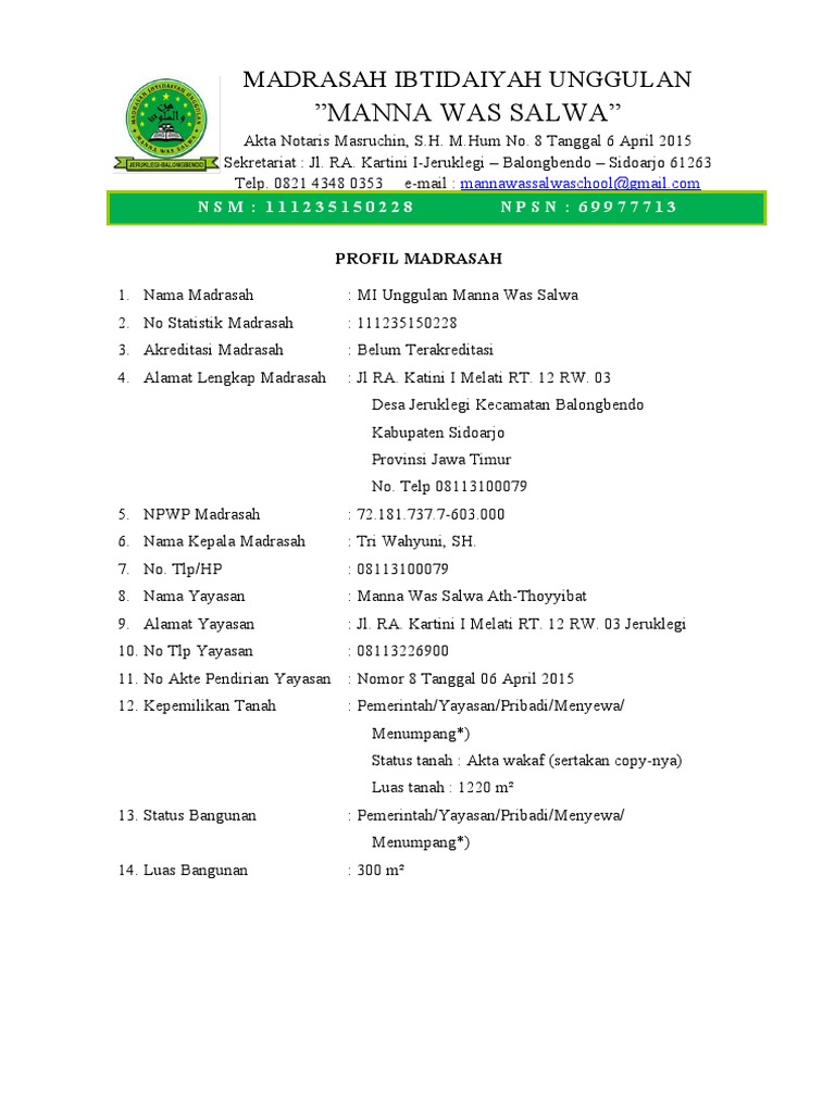 Contoh Profil Madrasah | PDF
