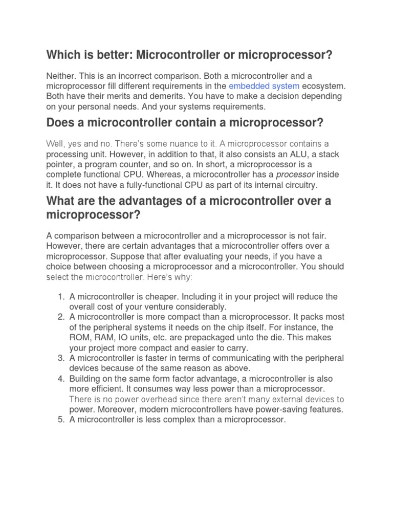 Microprocessor Vs Microcontrollers | PDF | Microcontroller | Central Processing Unit