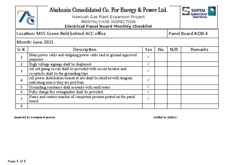 Electrical Panel Board Inspection Checklist-4 | PDF