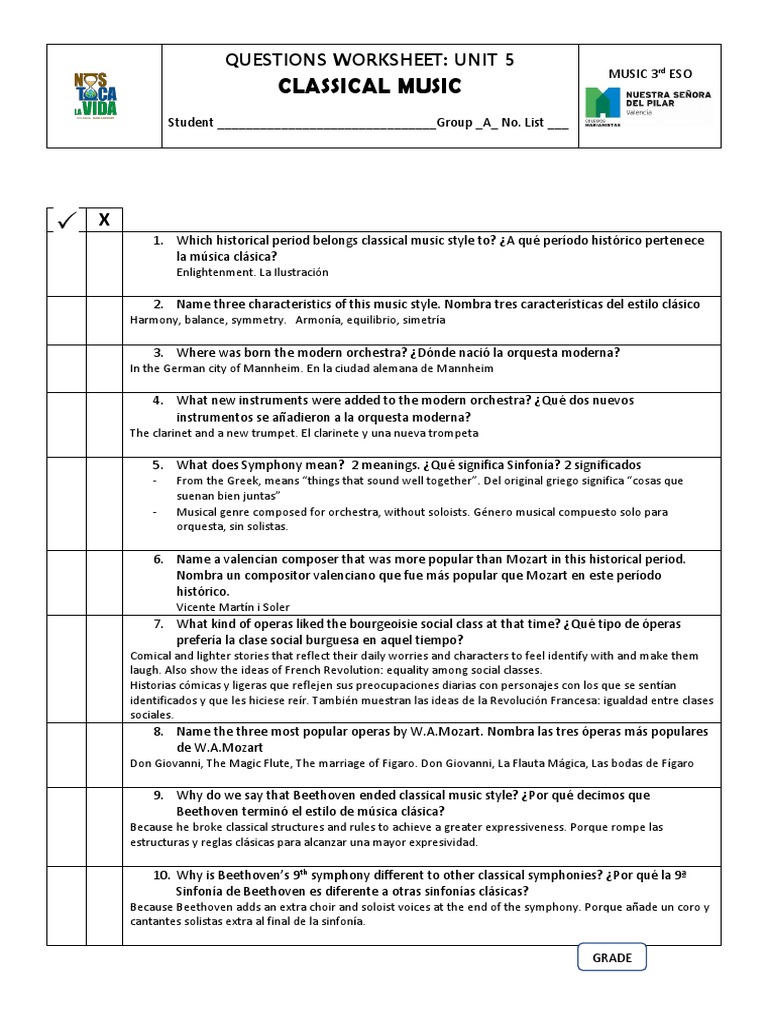UNIT 5 QUESTIONS WORKSHEET 3b | PDF | Wolfgang Amadeus Mozart | Las ...