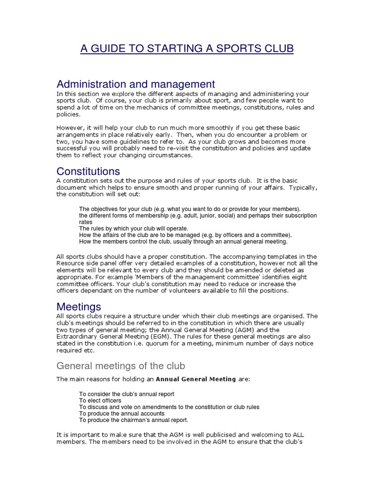 Starting and Managing a Sports Club | PDF | Charitable Organization ...
