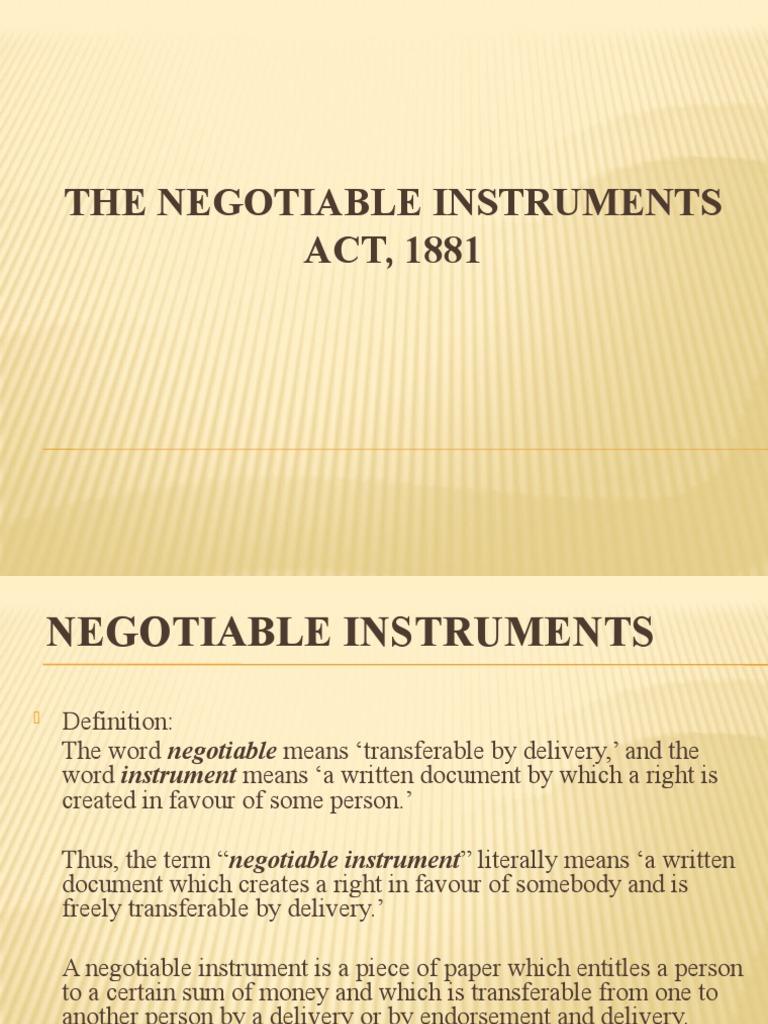 The Negotiable Instrument Act 1881 | PDF | Negotiable Instrument | Cheque