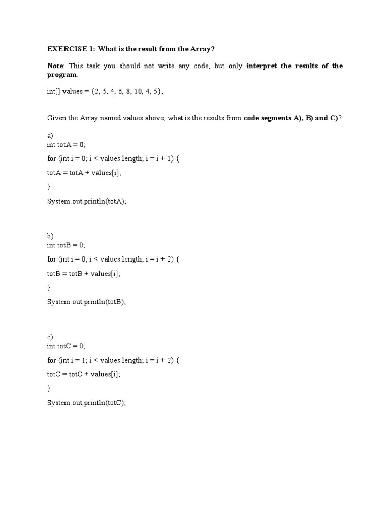Exercise 1 What Is The Result From The Array Program Pdf Array Data Structure Integer 