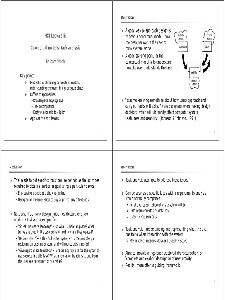 HCI Lecture 5: Conceptual Models: Task Analysis | PDF | Usability | Conceptual Model