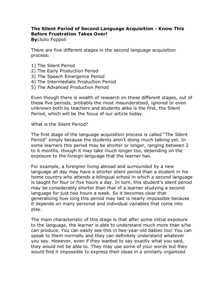 Understanding the Silent Period in ESL | PDF | Second Language ...