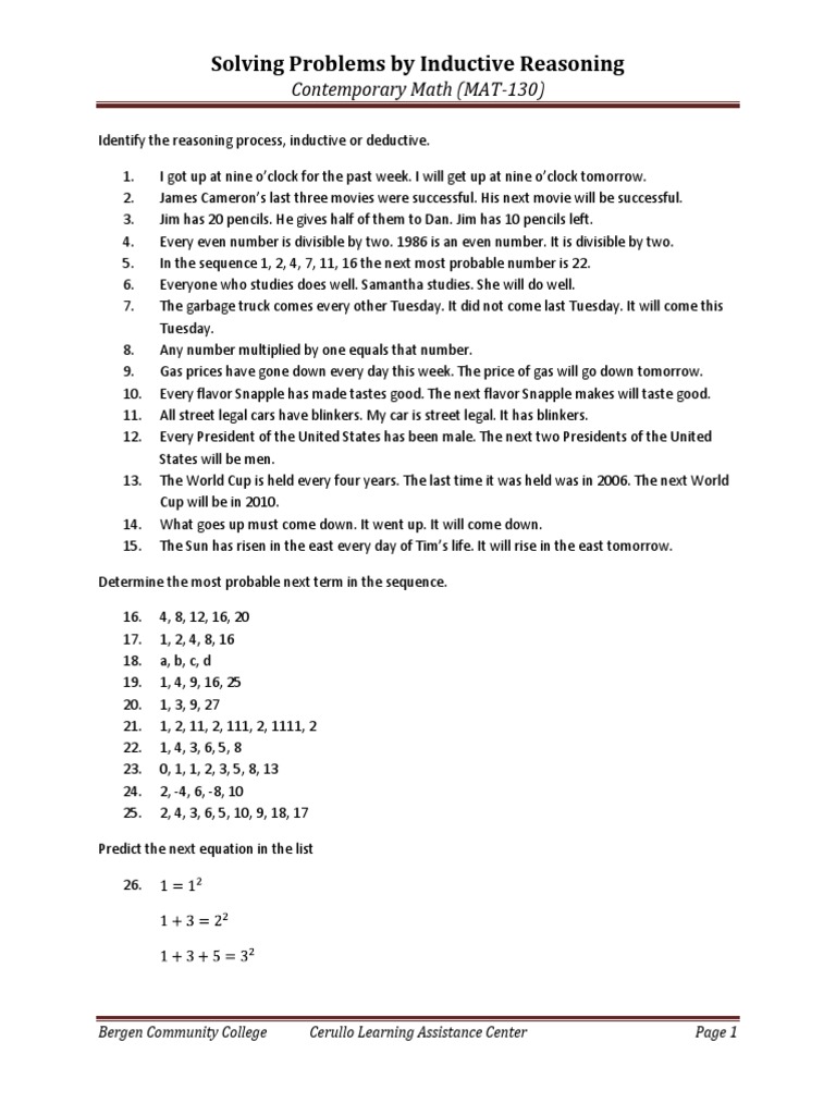 Solving Problems by Inductive Reasoning: Contemporary Math (MAT-130) | PDF | Inductive Reasoning ...