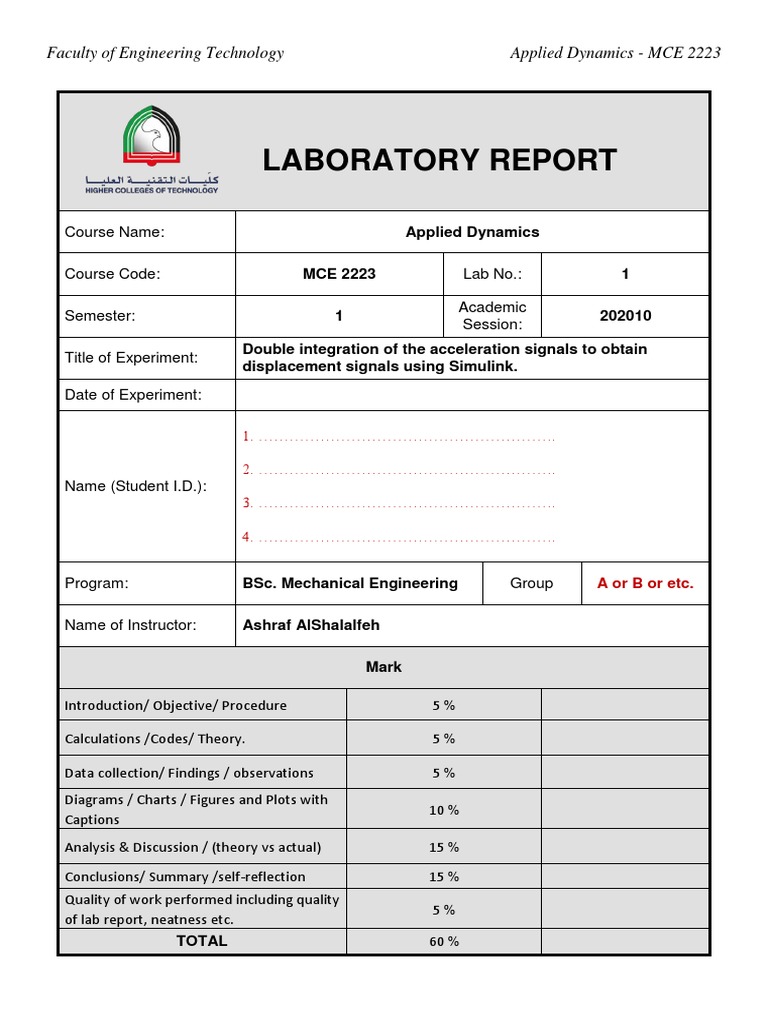 Lab. #1 - Double Integration of The Acceleration Signals | PDF ...