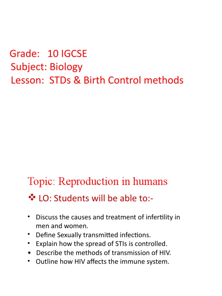 Grade: 10 Igcse Subject: Biology Lesson: Stds & Birth Control Methods | PDF