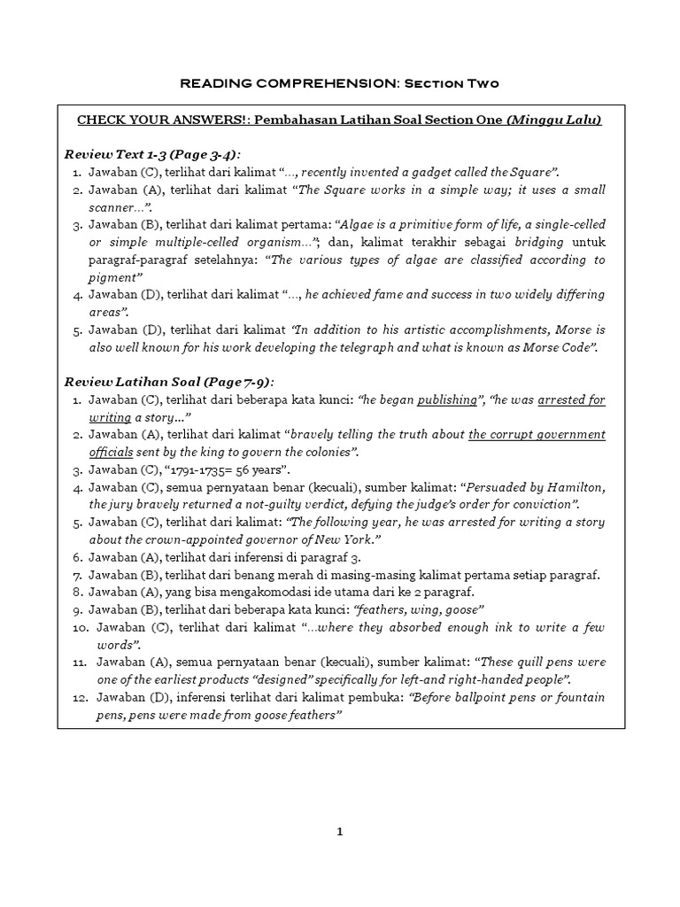 Reading Comprehension: Section Two: CHECK YOUR ANSWERS!: Pembahasan ...
