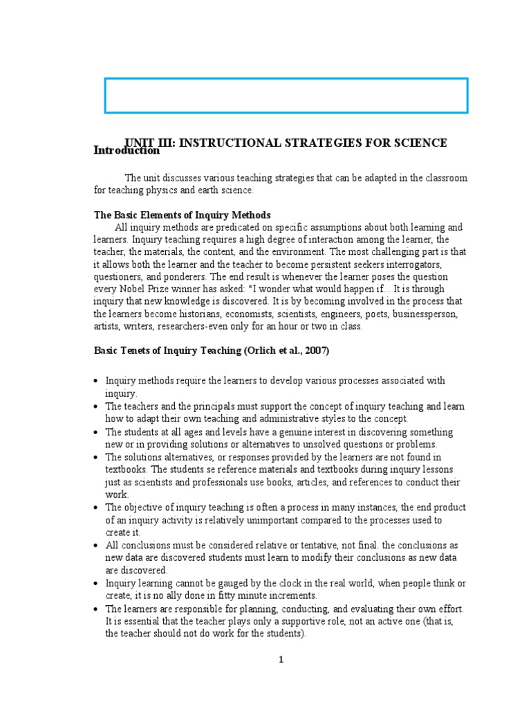 Inquiry-Based Teaching Strategies in Science | PDF | Experiment | Inquiry