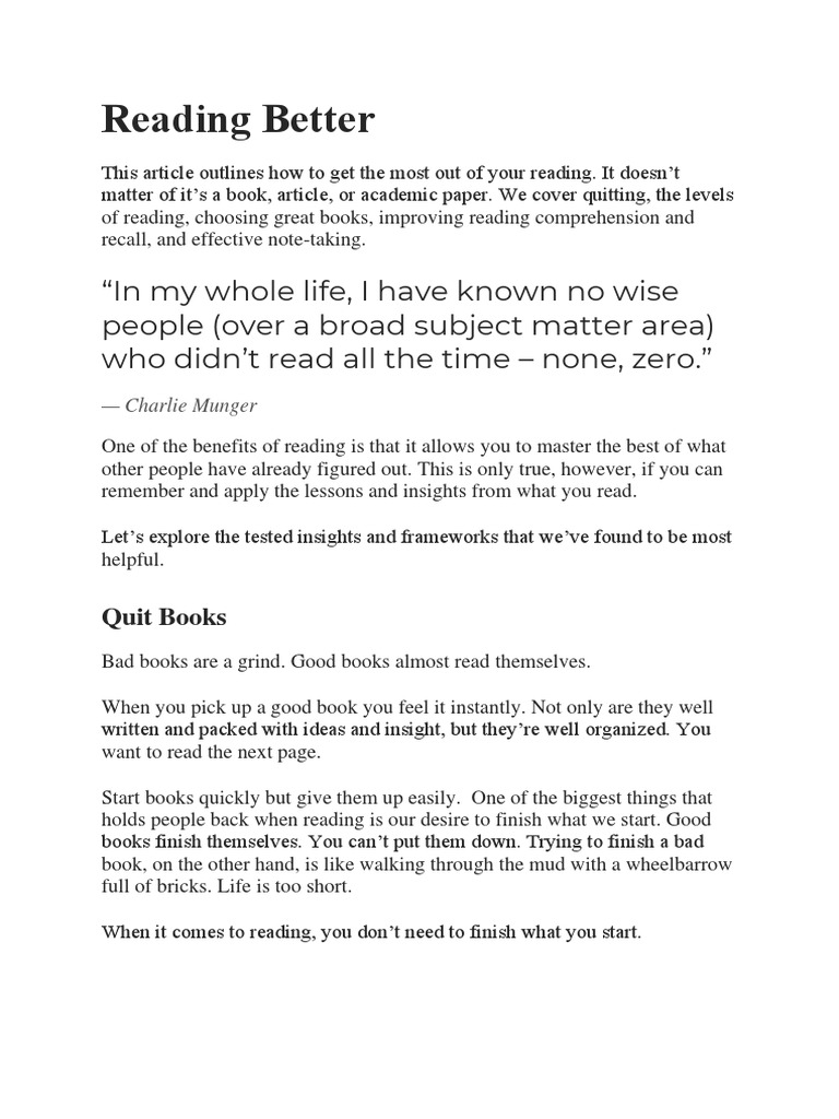 Fs Wisdom You Can Use - Reading Better | PDF | Books | Memory