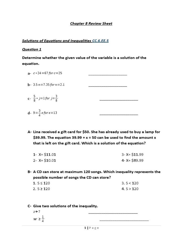 Chapter 8 Review Sheet | PDF | Equations | Discrete Mathematics