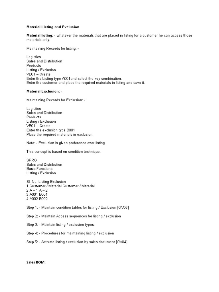 Material Listing and Exclusion in SAP | PDF | Logistics | Computing