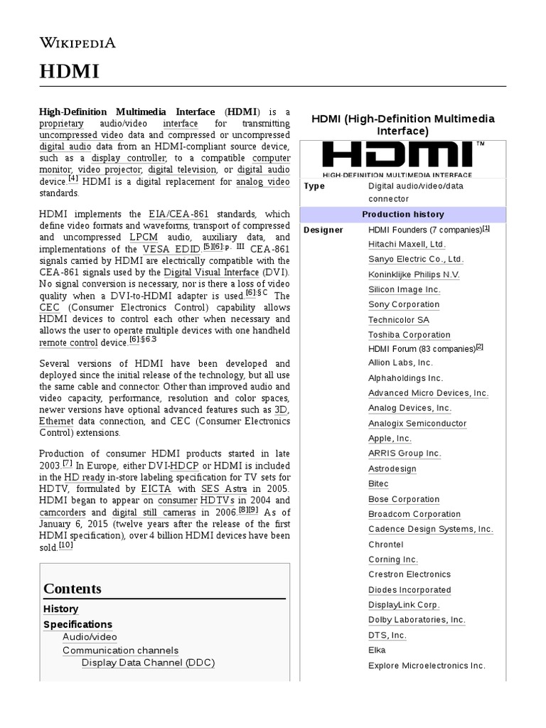HDMI (High-Definition Multimedia Interface) | PDF | Hdmi | Video