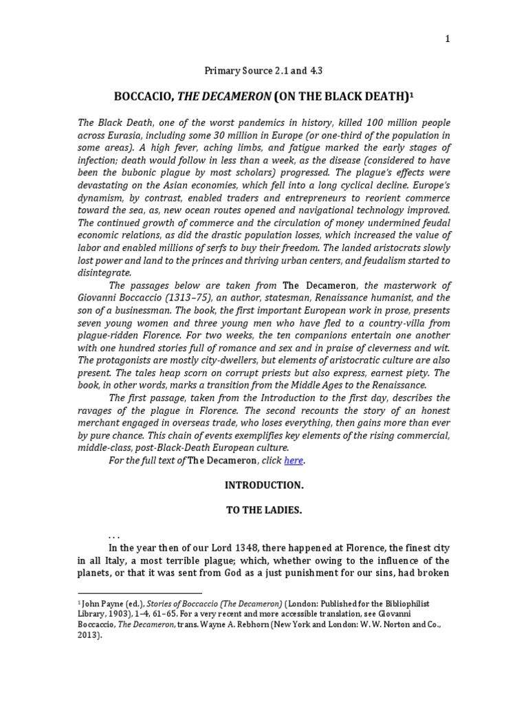 Boccaccio-The Decameron - Short Intro - Excerpt - On The Black-Death ...
