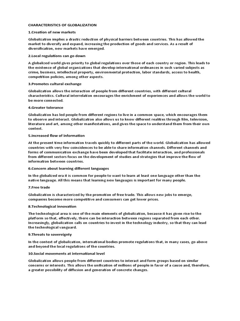 Characteristics Globalization | PDF | Globalization | Market (Economics)