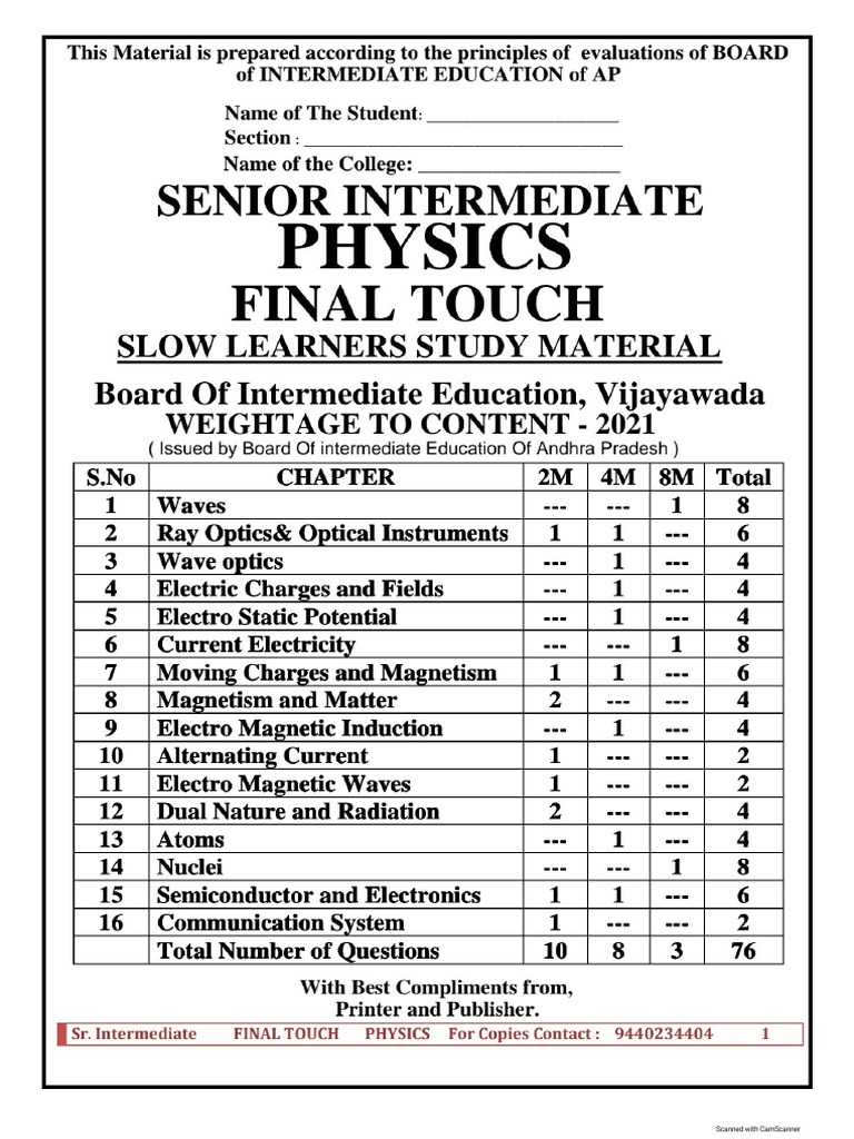 Sr. Intermediate Physics | PDF