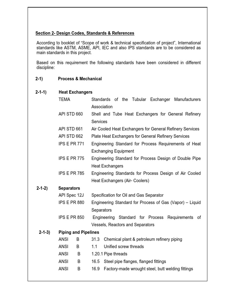Section 2-Design Codes, Standards & References | PDF | Pipe (Fluid ...