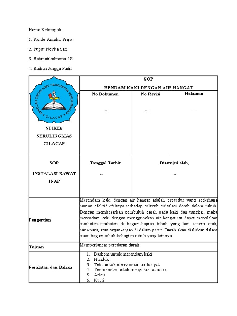 Kelompok 7 (SOP Rendam Kaki) | PDF