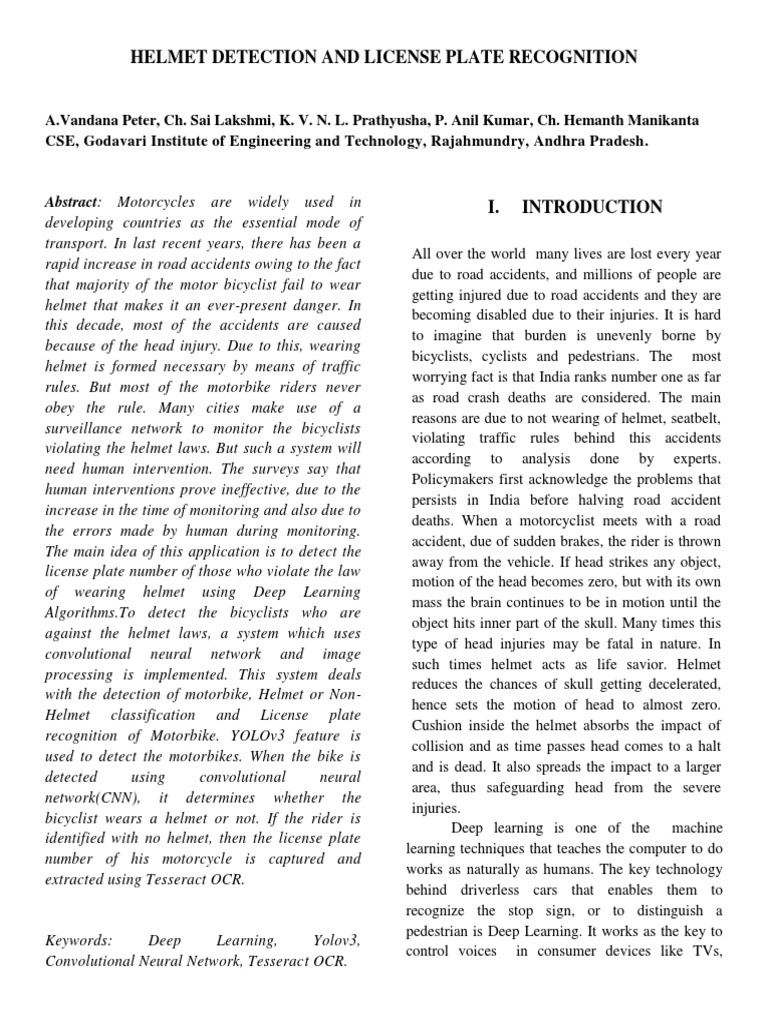 Helmet Detection and License Plate Recognition | PDF | Optical ...