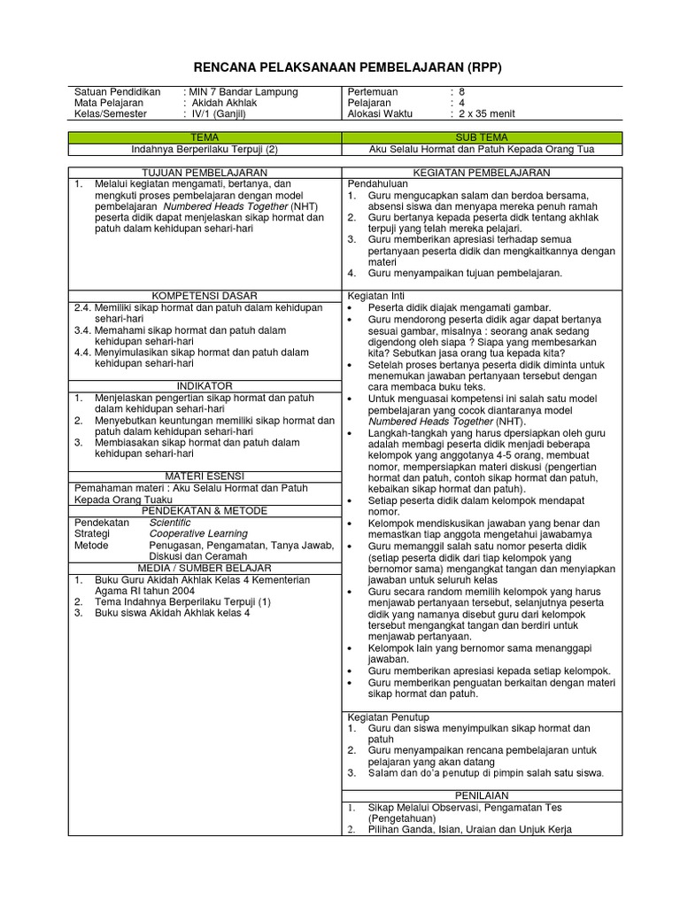 RPP Aqidah Akhlak Terbaru | PDF