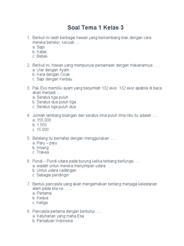 Soal Tema 1 Kelas 3 | PDF