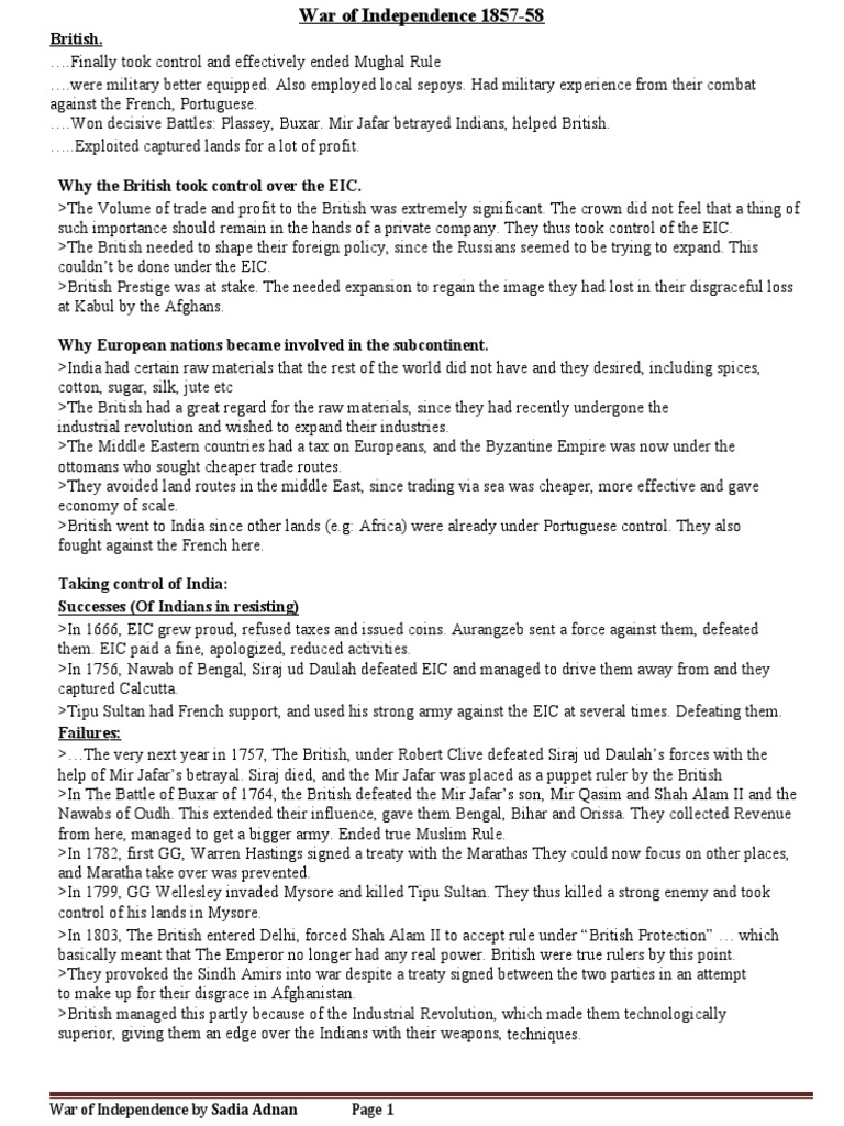 Causes of the 1857 War of Independence | PDF | British Raj