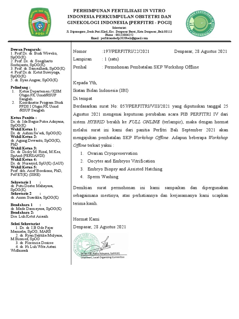 Permohonan Pembatalan SKP Workshop Offline IBI | PDF