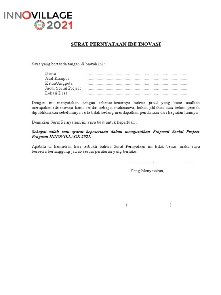 Format Surat Pernyataan Ide Inovasi | PDF