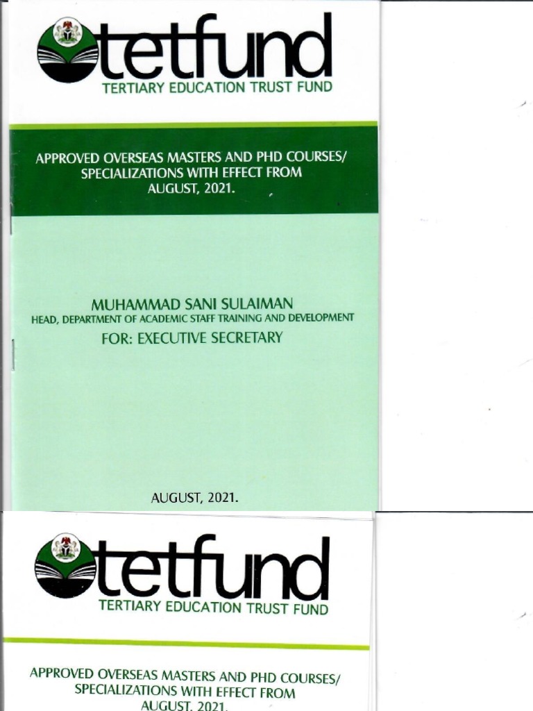 TETFund Approved Overseas Courses MSC & PHD Aug 2021 | PDF