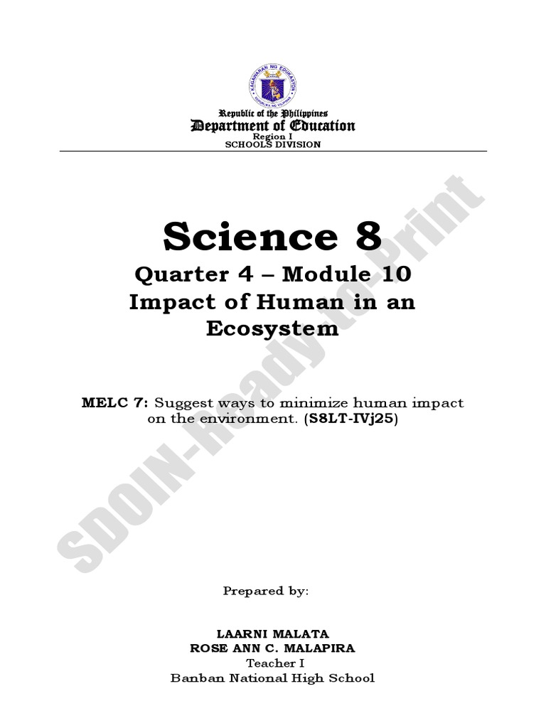 Science 8: Quarter 4 - Module 10 Impact of Human in An Ecosystem | PDF ...