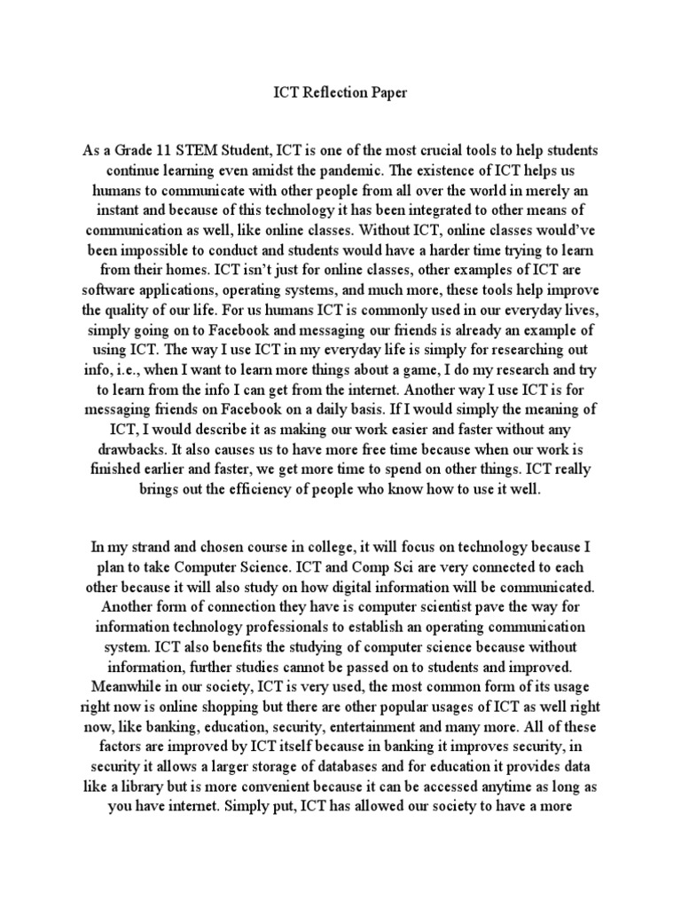 Castillo ICT Reflection Paper | PDF | Information Technology ...