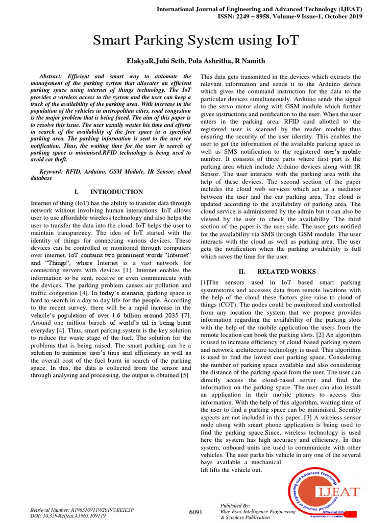 Smart Parking System Using Iot: Elakyar, Juhi Seth, Pola Ashritha, R ...