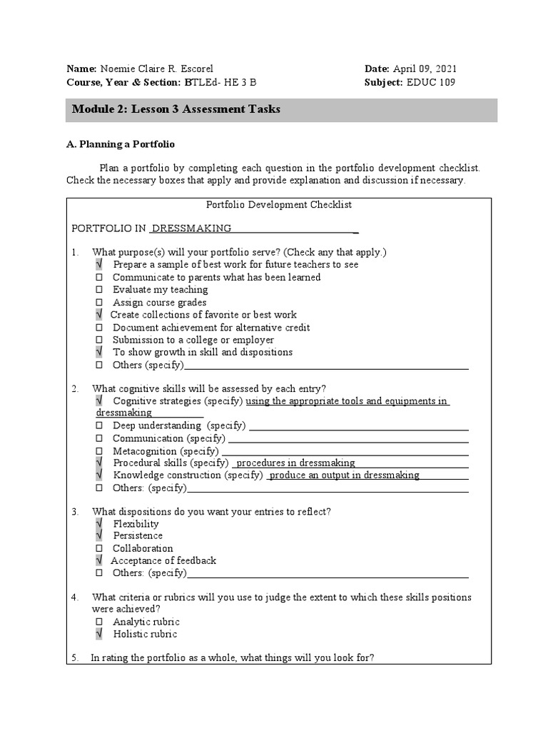 Module 2: Lesson 3 Assessment Tasks | PDF | Rubric (Academic ...