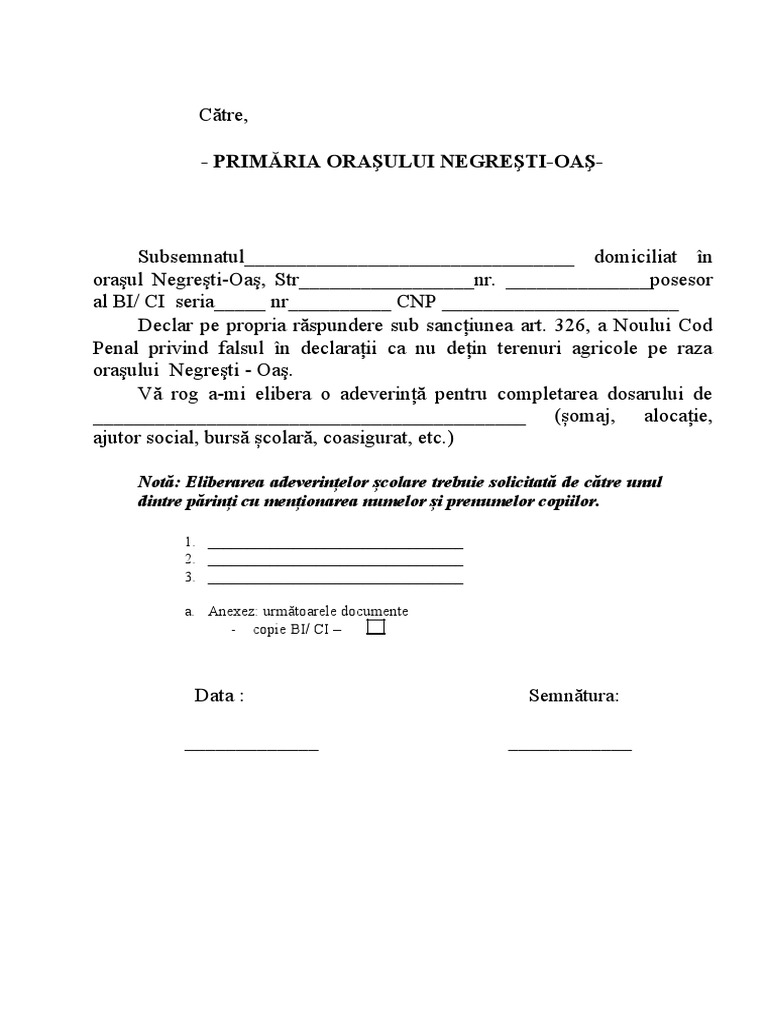 Model Cerere Adeverinta Simpla-1 | PDF