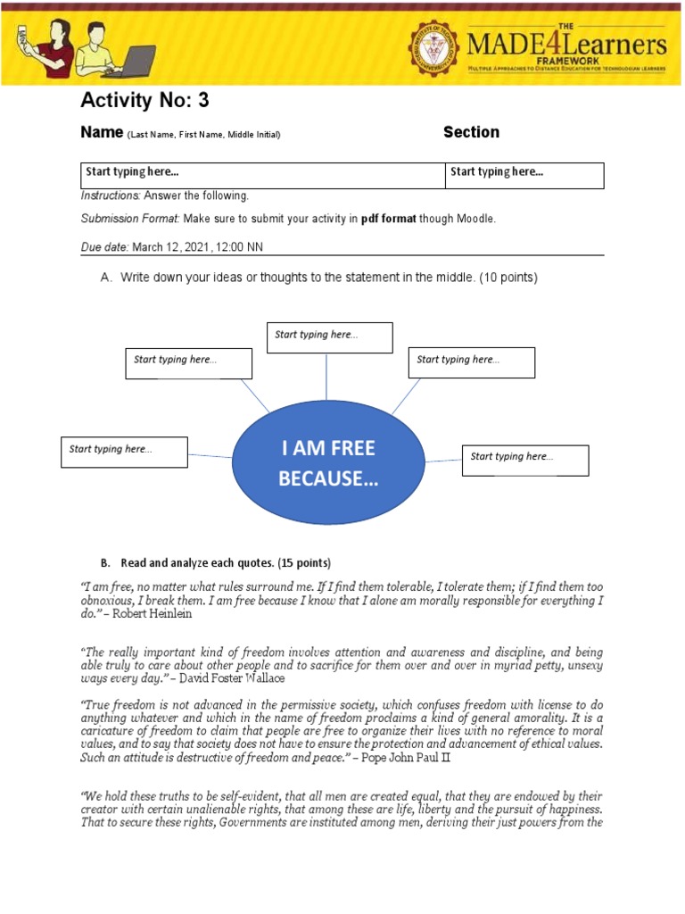 Activity No: 3: I Am Free Because | PDF | Philosophical Theories ...