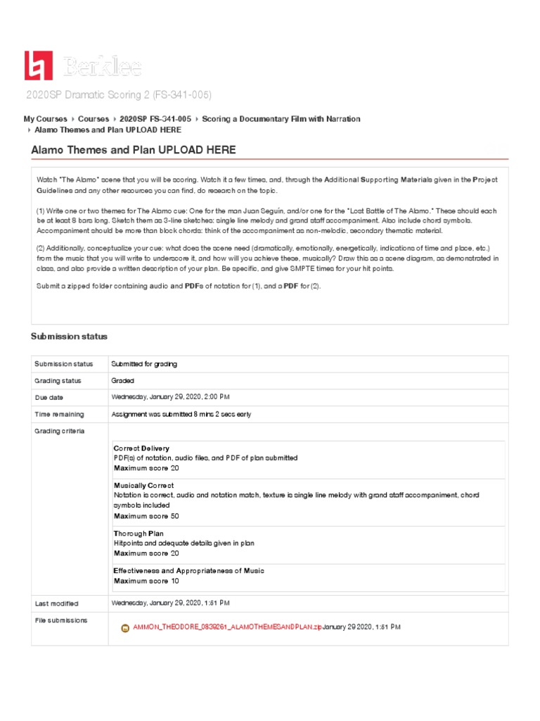 2020SP FS-341-005: Alamo Themes and Plan UPLOAD HERE | PDF | Musical ...