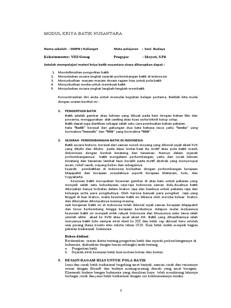 Pengantar Kriya Batik Nusantara | PDF | Seni