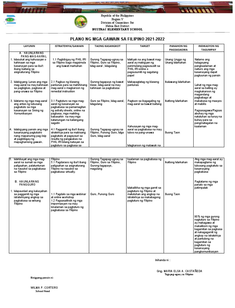 Action Plan Sa Filipino | PDF