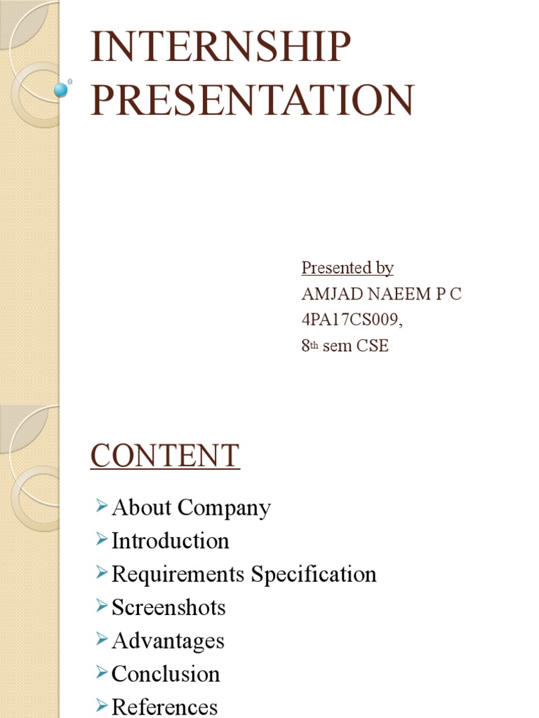 Internship Presentation: Presented by Amjad Naeem P C 4PA17CS009, 8 Sem CSE | PDF | Android ...