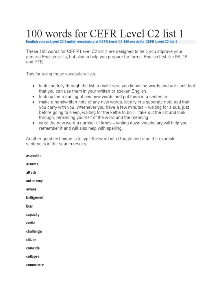 Vocab List Level C2 | PDF | Critical Thinking | Attention Deficit ...