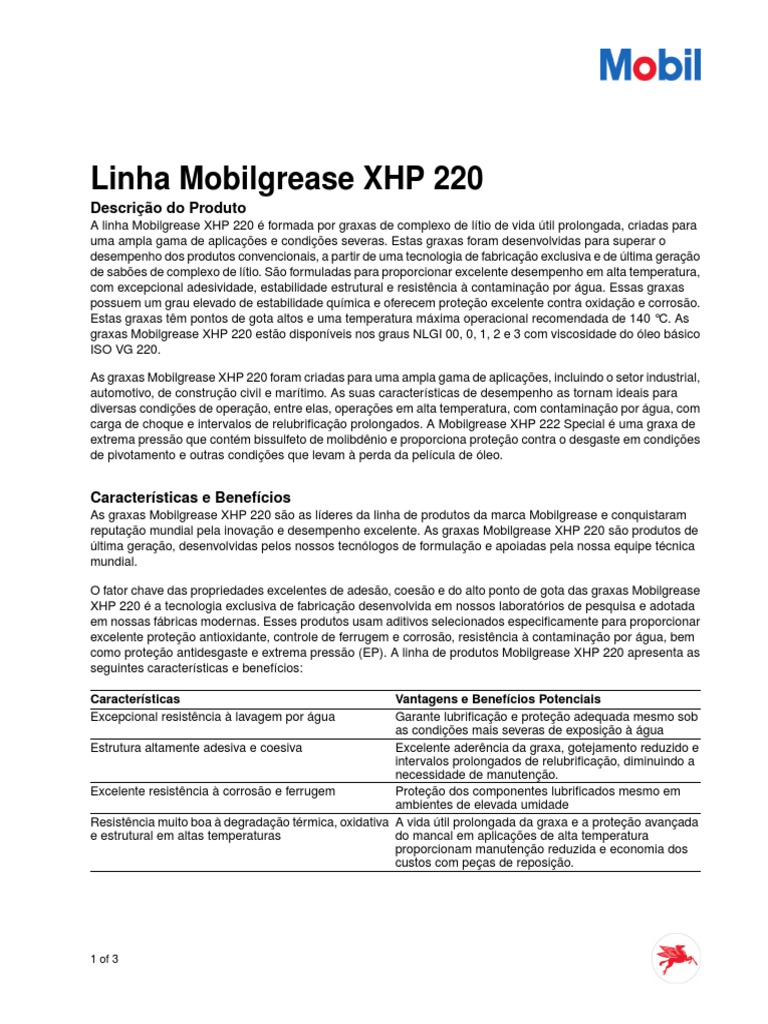Mobilgrease XHP 220 Series Pds 2012 | PDF | Corrosão | Temperatura