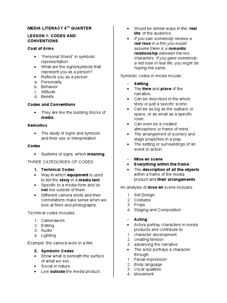 Media Literacy 4 Quarter Lesson 1: Codes and Conventions Coat of Arms ...