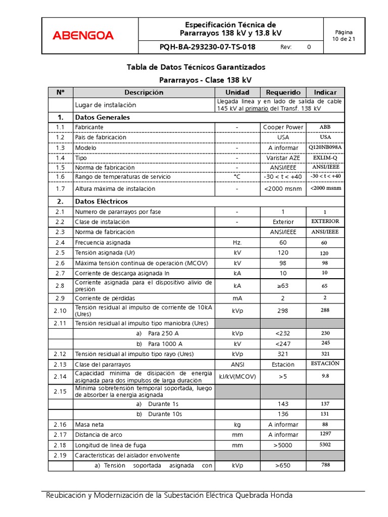 Tdt-Pararrayos 138 Kv-Abb y 13.8 Kv-Cooper | PDF | Relámpago | Electricidad