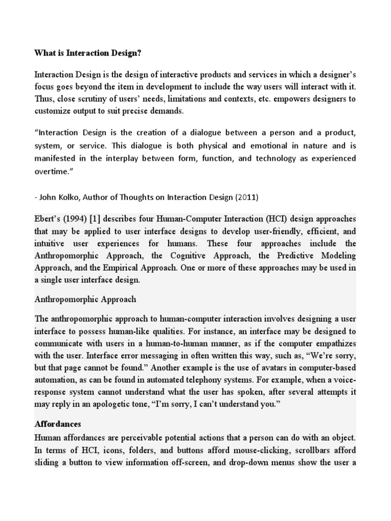 What Is Interaction Design | PDF | Anthropomorphism | User Interface