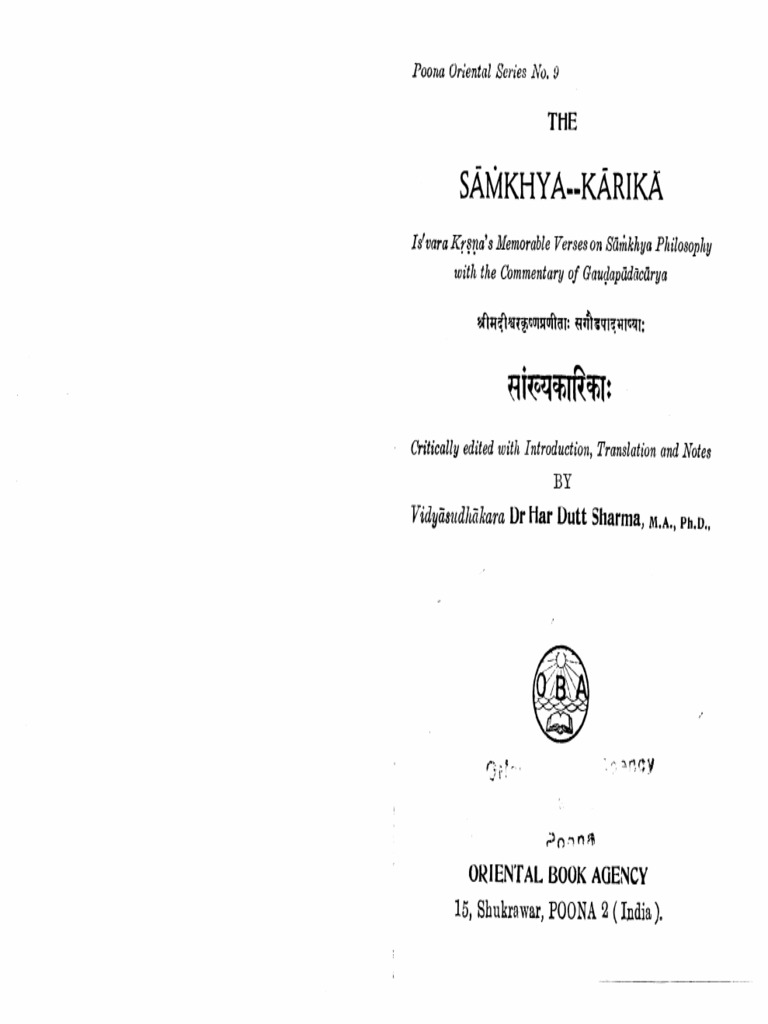 Samkhya Karika and Gaudapada Bhasya 1933 Eng | PDF