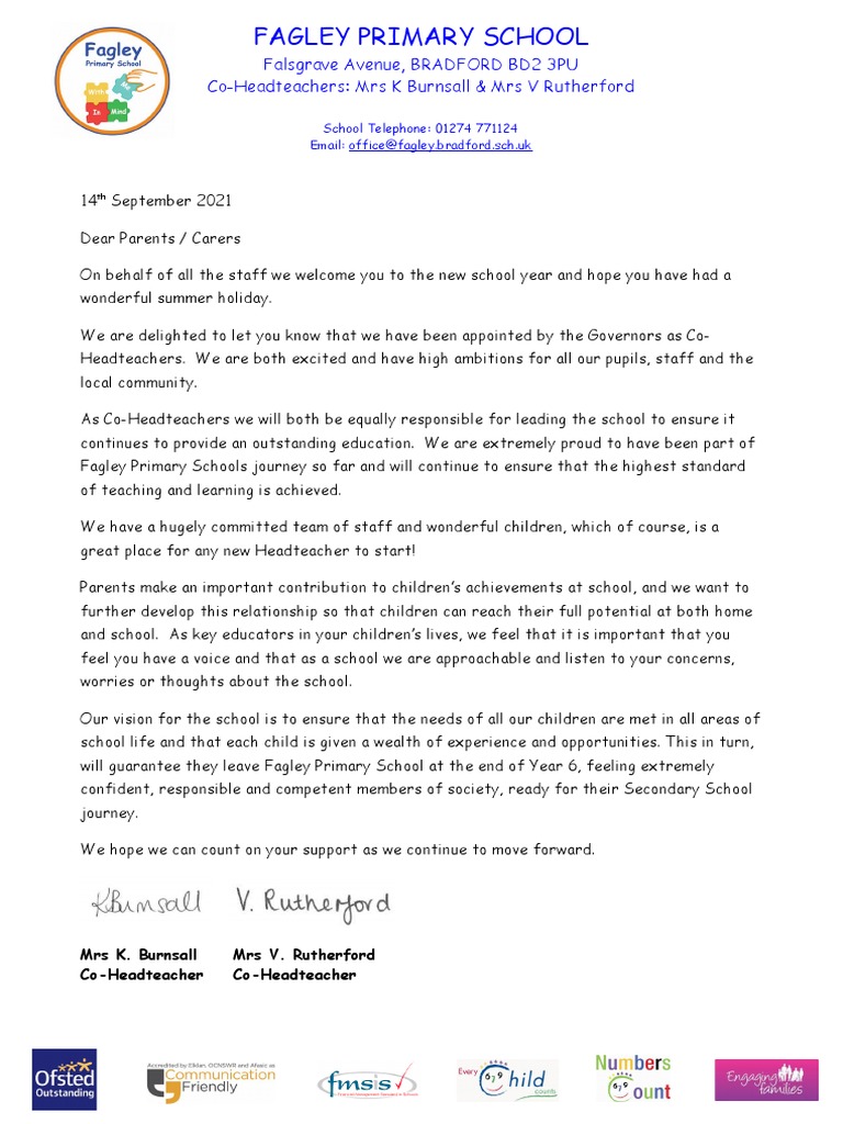 Welcome Letter To Parents September 2021 | PDF