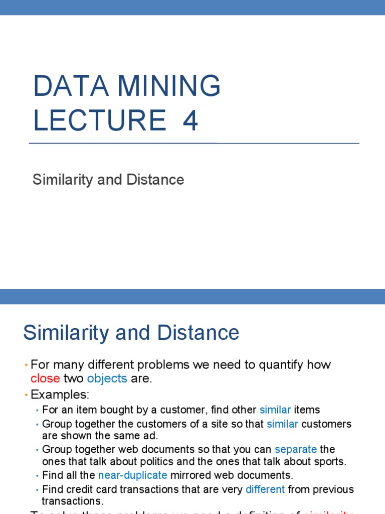 Data Mining: Similarity and Distance | PDF | Euclidean Vector | Mathematics